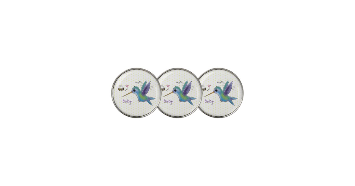 Cute bee hummingbird cartoon illustration golf ball marker | Zazzle