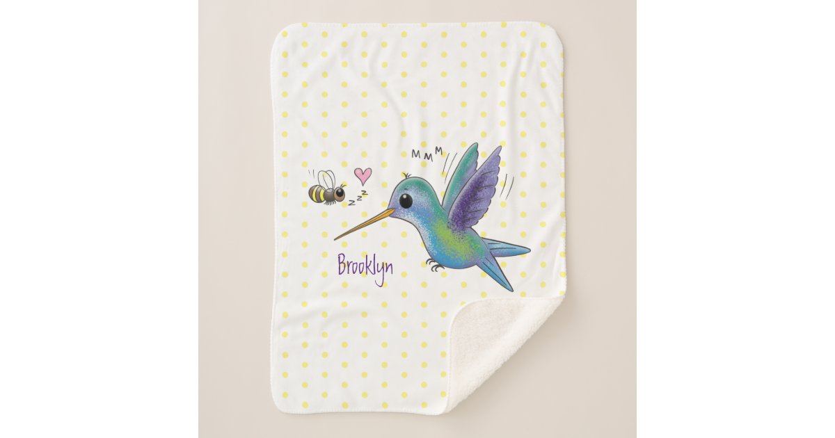 Cute bee hummingbird cartoon illustration sherpa blanket | Zazzle
