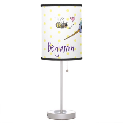 Cute bee hummingbird cartoon illustration table lamp | Zazzle