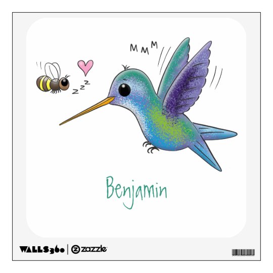 Cute bee hummingbird cartoon illustration wall decal | Zazzle.com