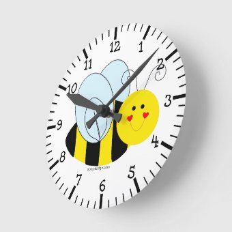 Cute Bee Round Clock | Zazzle