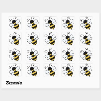 Cute bee square sticker | Zazzle