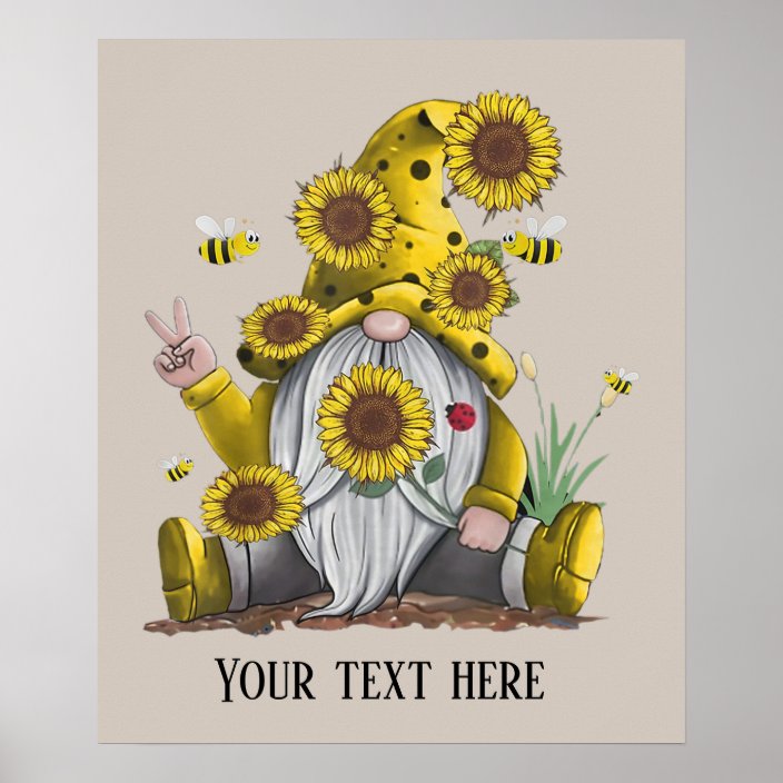 cute bee sunflower gnome peace sign add text | Zazzle.com