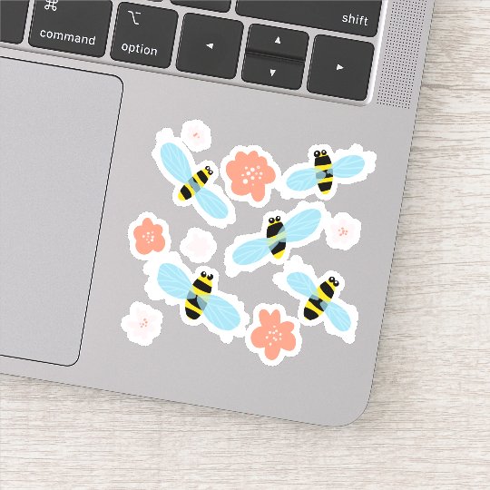 Cute bees and flowers sticker | Zazzle.com