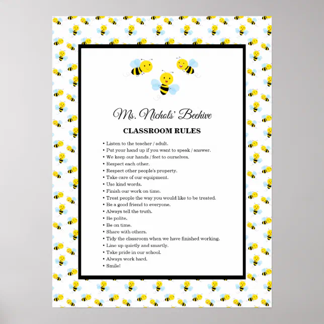 Cute Bees Classroom Poster | Zazzle