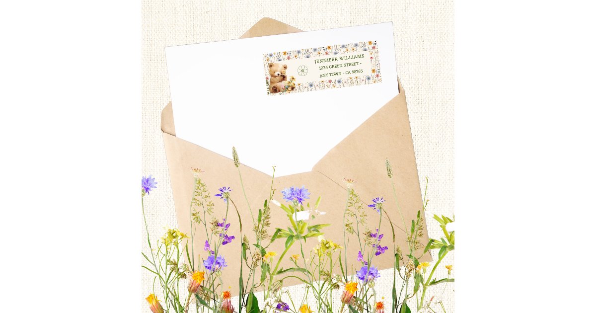 Cute Beige Teddy Baby Shower Envelope Address Labe Label | Zazzle