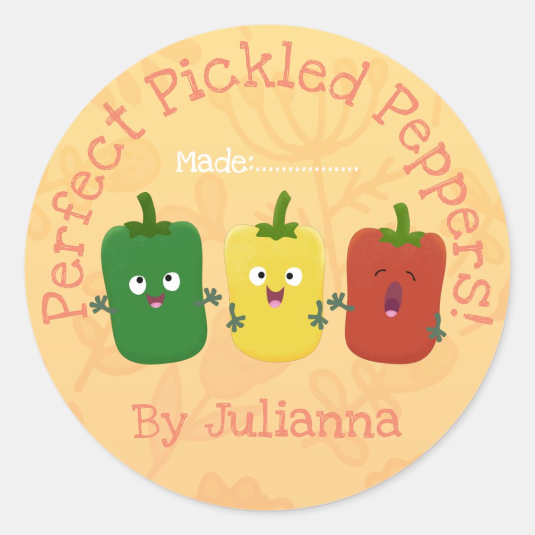 Cute bell pepper capsicum trio singing cartoon classic round sticker ...