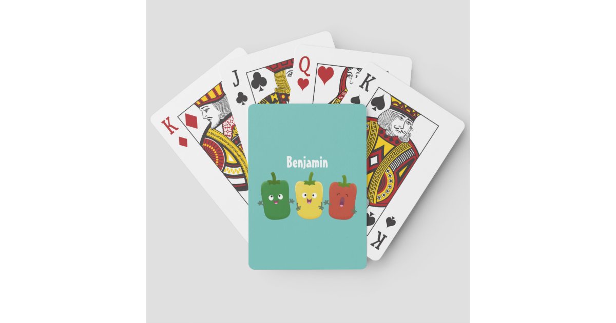 Cute bell pepper capsicum trio singing cartoon poker cards | Zazzle
