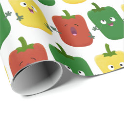 Cute bell pepper capsicum trio singing cartoon wrapping paper | Zazzle