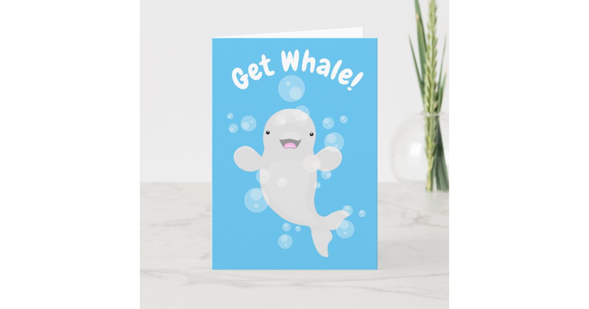 Cute beluga whale bubbles cartoon illustration card | Zazzle