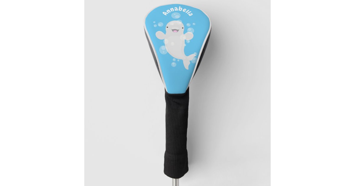 Cute beluga whale bubbles cartoon illustration golf head cover | Zazzle