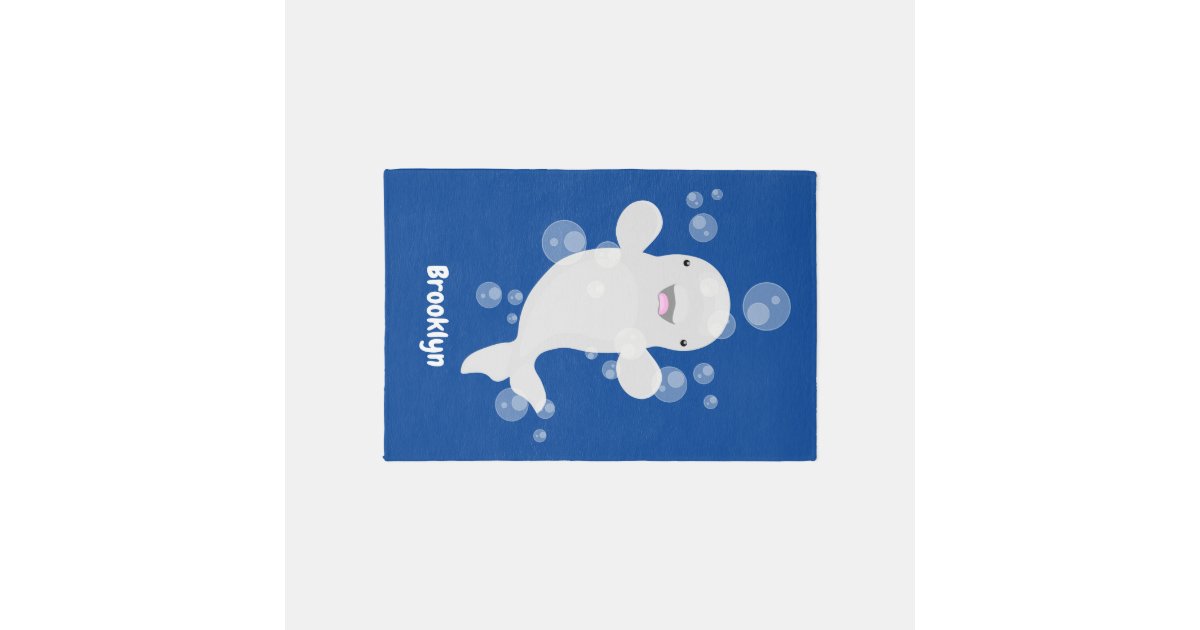 Cute beluga whale bubbles cartoon illustration rug | Zazzle