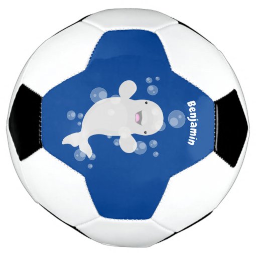 Cute beluga whale bubbles cartoon illustration soccer ball | Zazzle