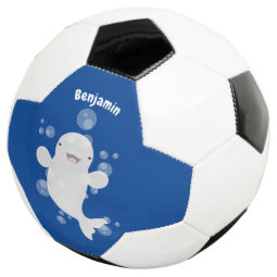 Cute beluga whale bubbles cartoon illustration soccer ball | Zazzle