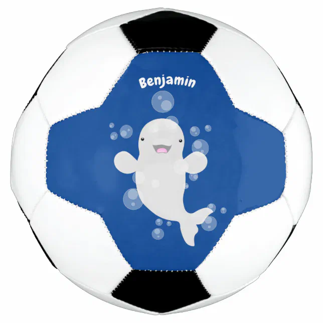 Cute beluga whale bubbles cartoon illustration soccer ball | Zazzle