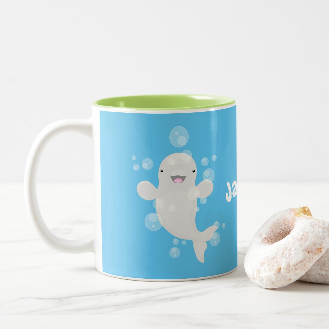 Cute beluga whale bubbles cartoon illustration Two-Tone coffee mug | Zazzle