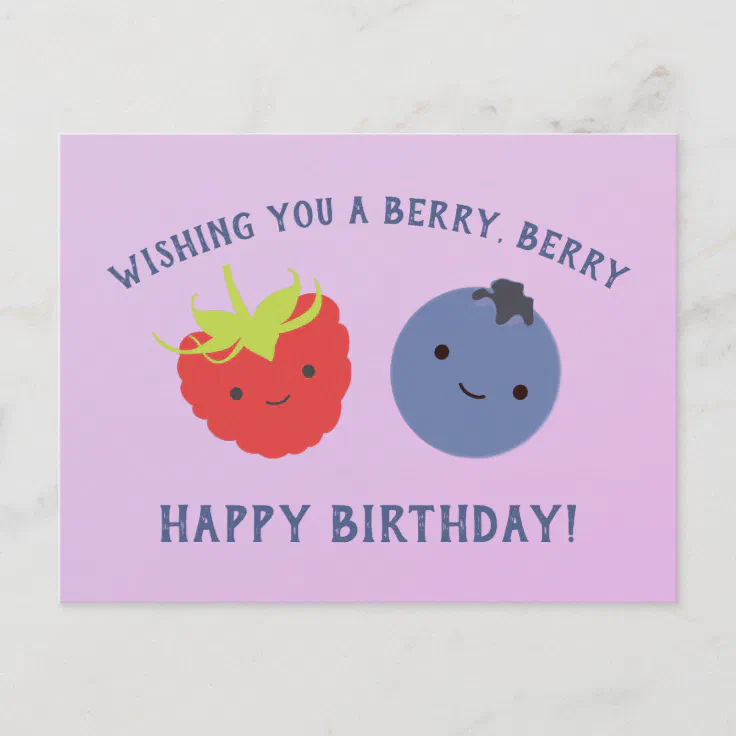 Cute Berry Happy Birthday Kawaii Berries Postcard | Zazzle