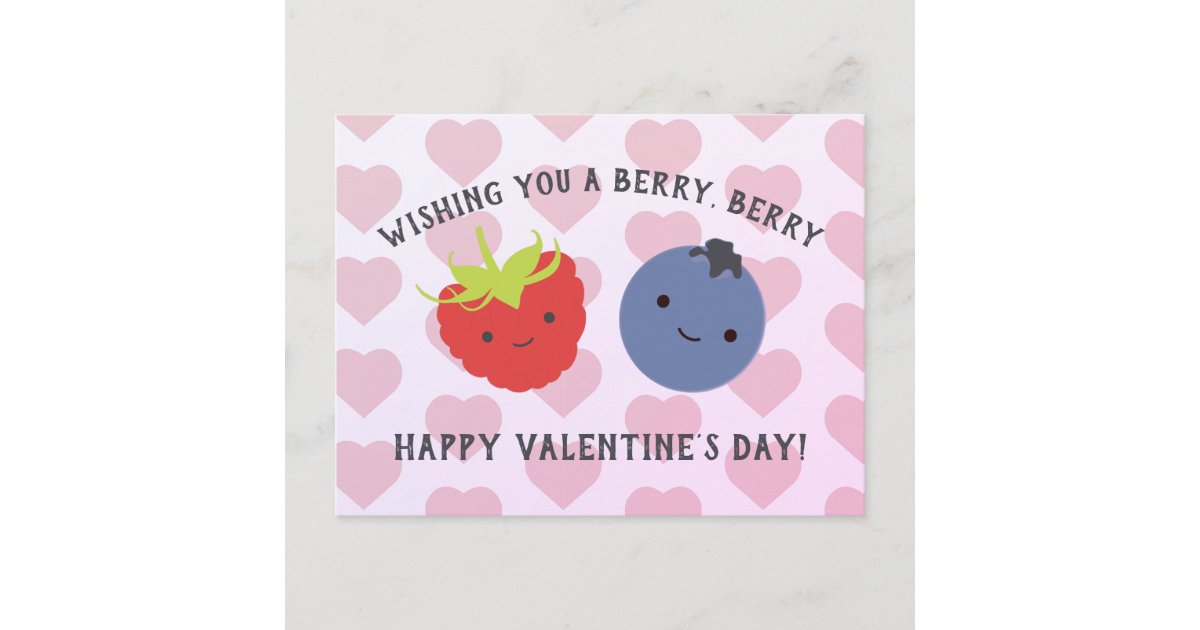 Cute Berry Happy Valentine's Day Postcard | Zazzle