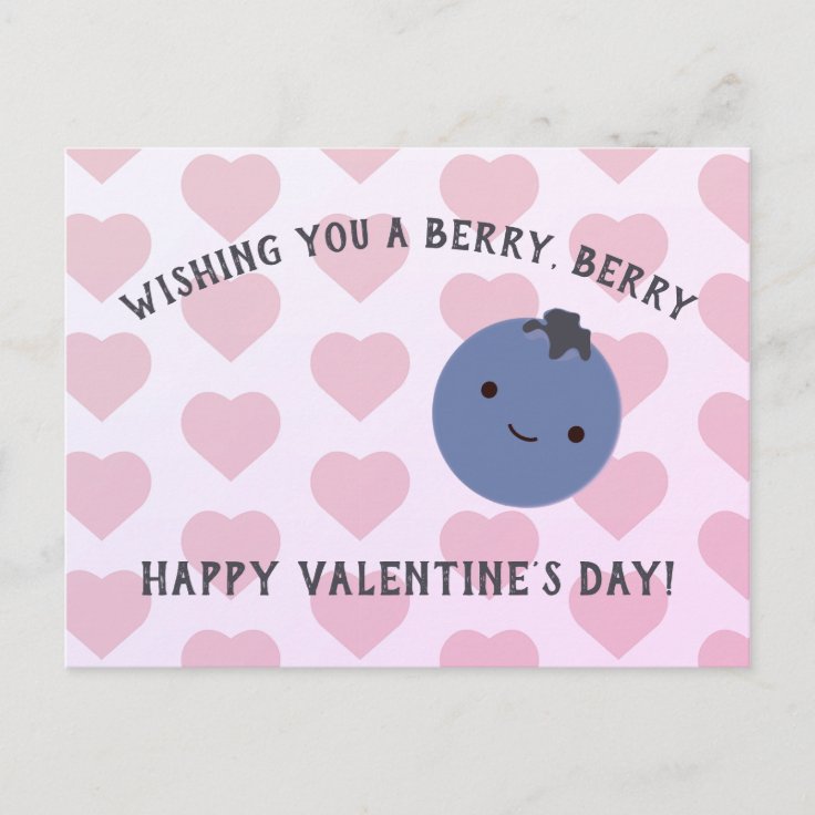 Cute Berry Happy Valentine's Day Postcard | Zazzle