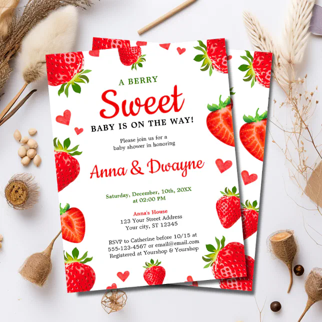 Cute Berry Sweet Baby Strawberry Baby Shower Invitation | Zazzle