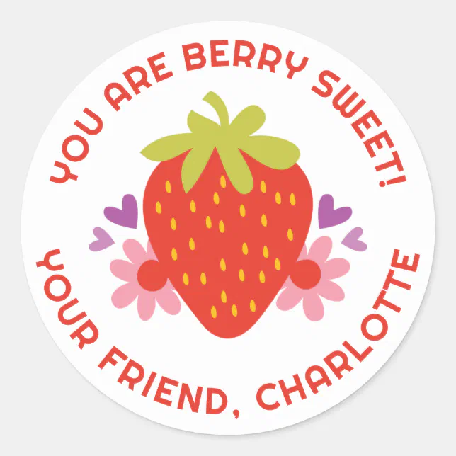 Cute Berry Sweet Kids Strawberry Valentine Classic Round Sticker | Zazzle