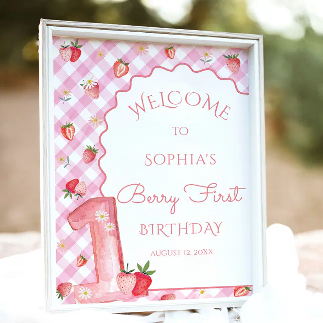 Cute Berry Wavy First 1st Birthday Welcome Poster | Zazzle