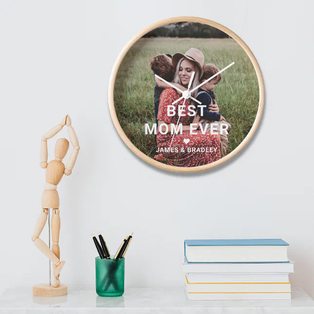 Cute BEST MOM EVER Heart Mother's Day Photo Clock | Zazzle