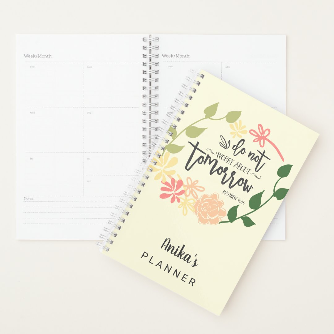 Cute Bible Verse flower wreath lettering Christian Planner | Zazzle