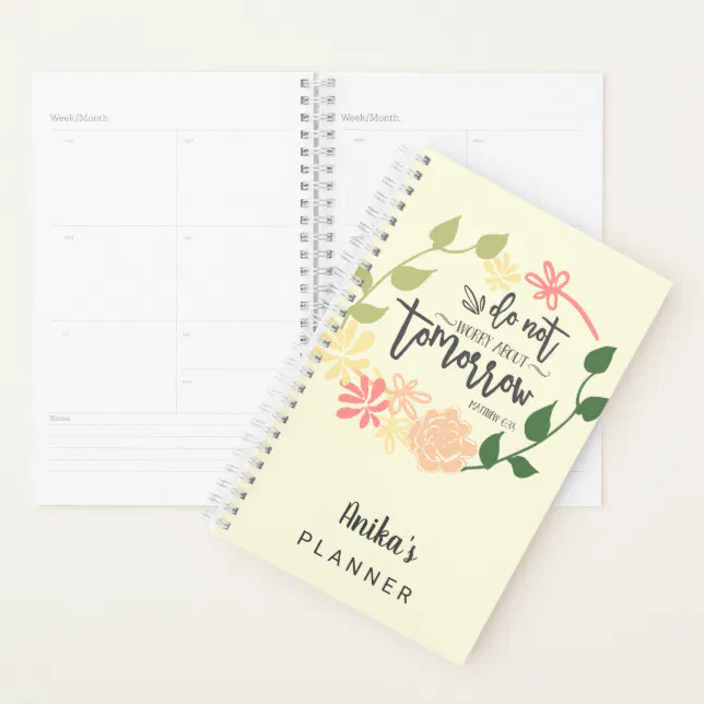Cute Bible Verse flower wreath lettering Christian Planner | Zazzle