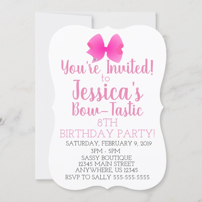 Cute Big Pink Girly Bow Bow-Tastic Birthday Party Invitation | Zazzle.com