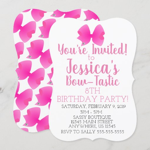Cute Big Pink Girly Bow Bow-Tastic Birthday Party Invitation | Zazzle