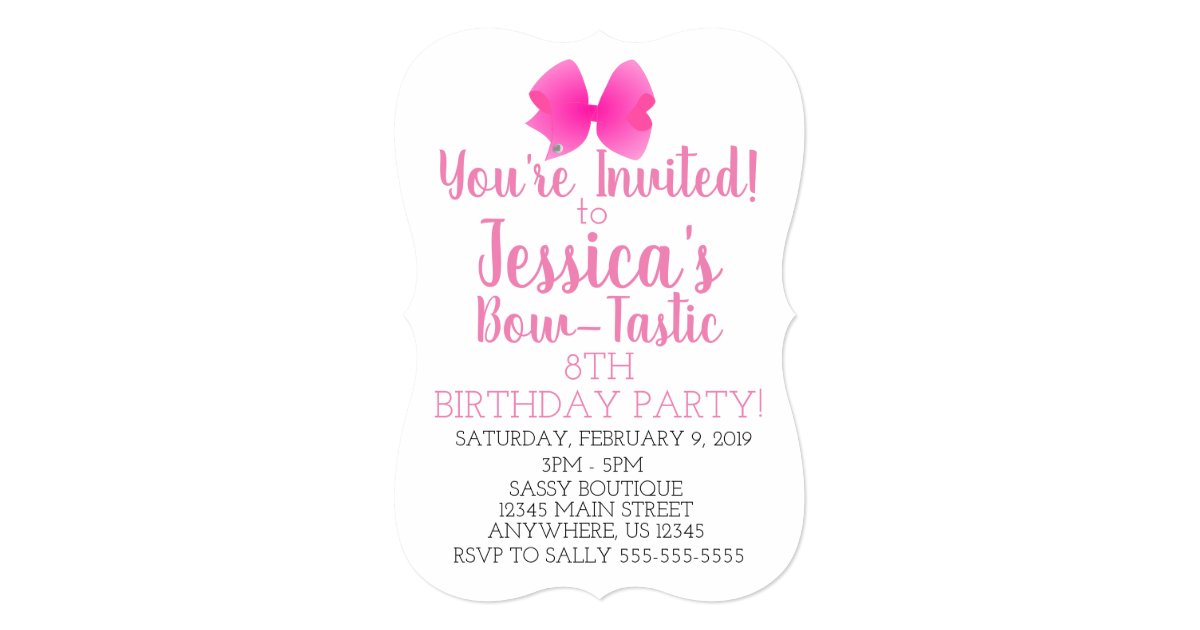 Cute Big Pink Girly Bow Bow-Tastic Birthday Party Invitation | Zazzle.com