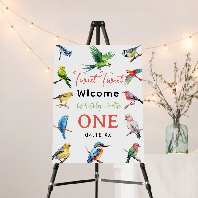 Cute Bird 1st Birthday Party Welcome Foam Board | Zazzle