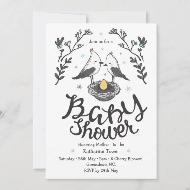 Cute bird baby shower invitation with custom text | Zazzle