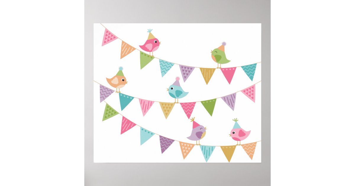 Cute Bird Bunting Poster | Zazzle