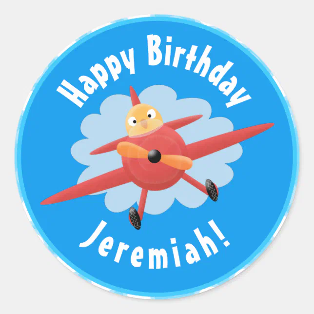 Cute bird flying red airplane cartoon illustration classic round ...