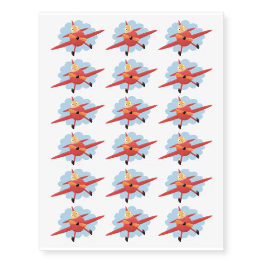 Cute bird flying red airplane cartoon illustration temporary tattoos ...