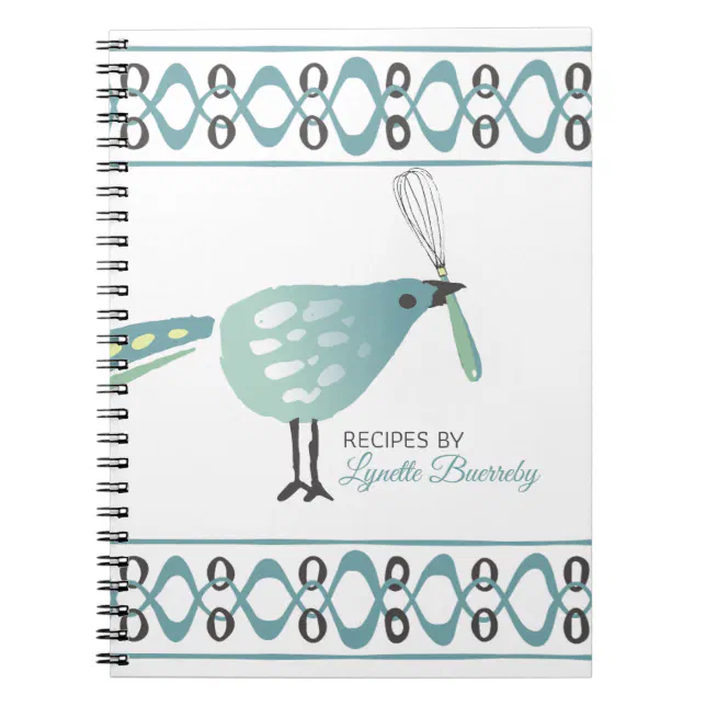 Cute bird kitchen whisk recipe notebook cookbook | Zazzle