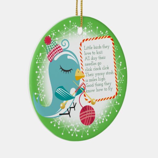 Cute bird yarn knitting poem Christmas ornament | Zazzle