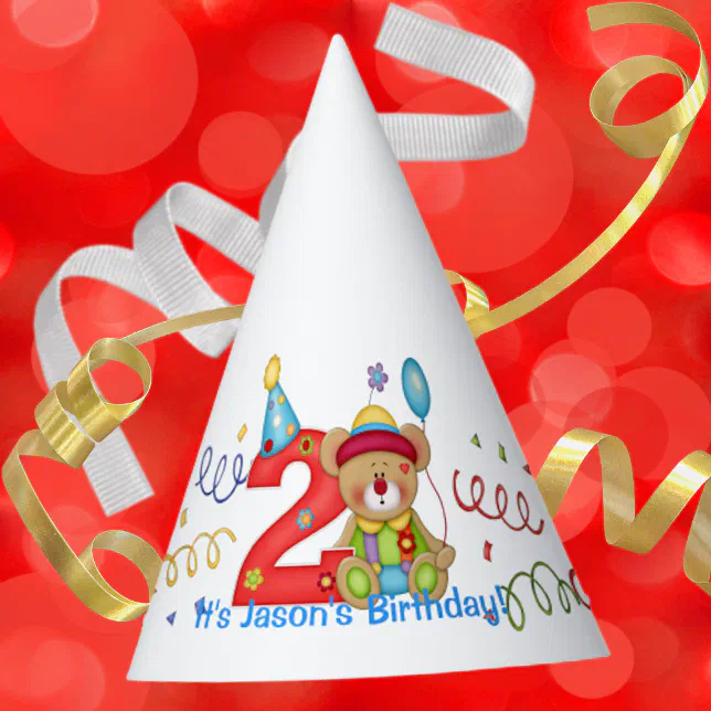 Cute Birthday Bear Age 2 Party Hat | Zazzle