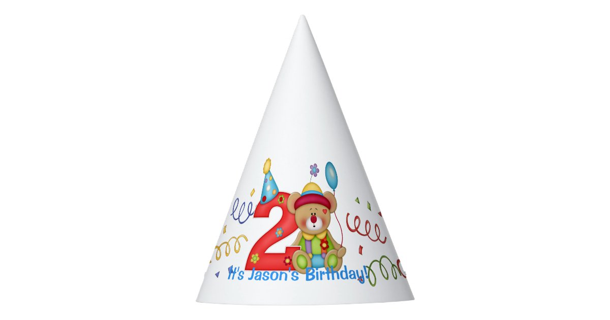 Cute Birthday Bear Age 2 Party Hat | Zazzle