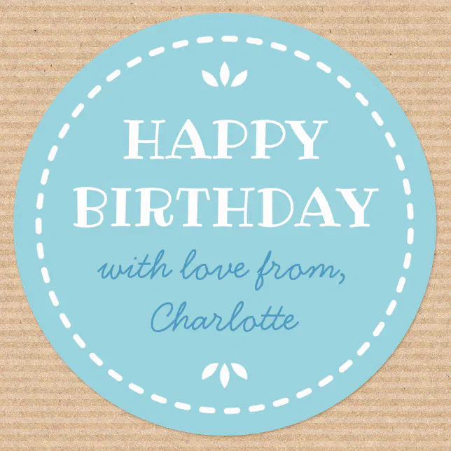 Cute Birthday Blue Custom Name Classic Round Sticker | Zazzle