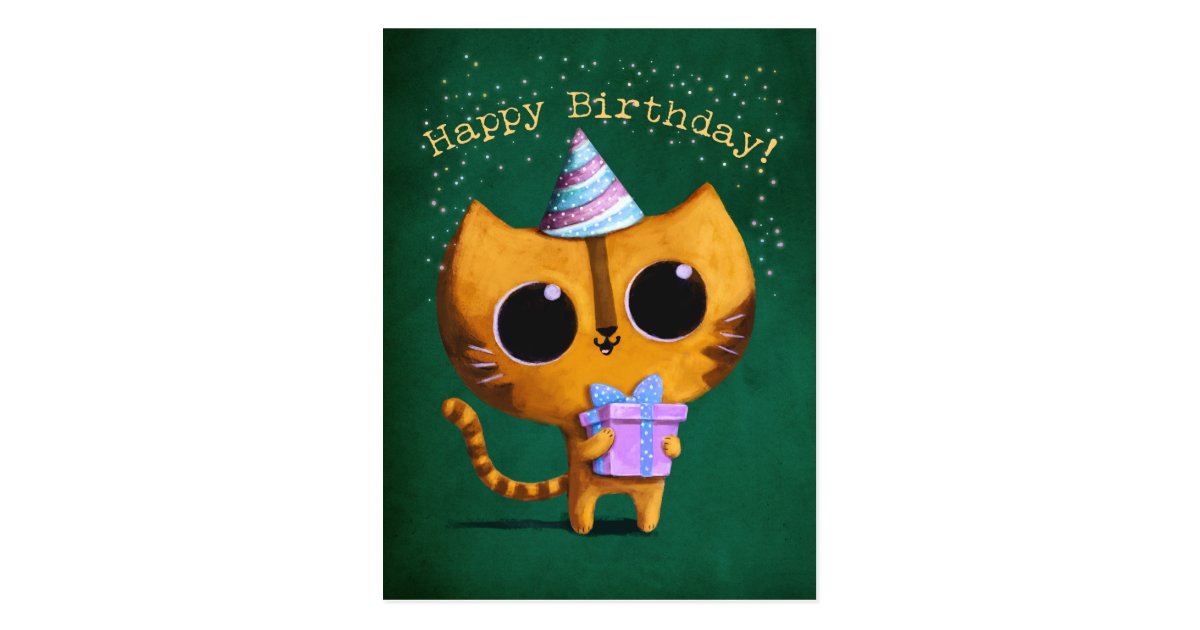 Cute Birthday Cat Postcard | Zazzle.com