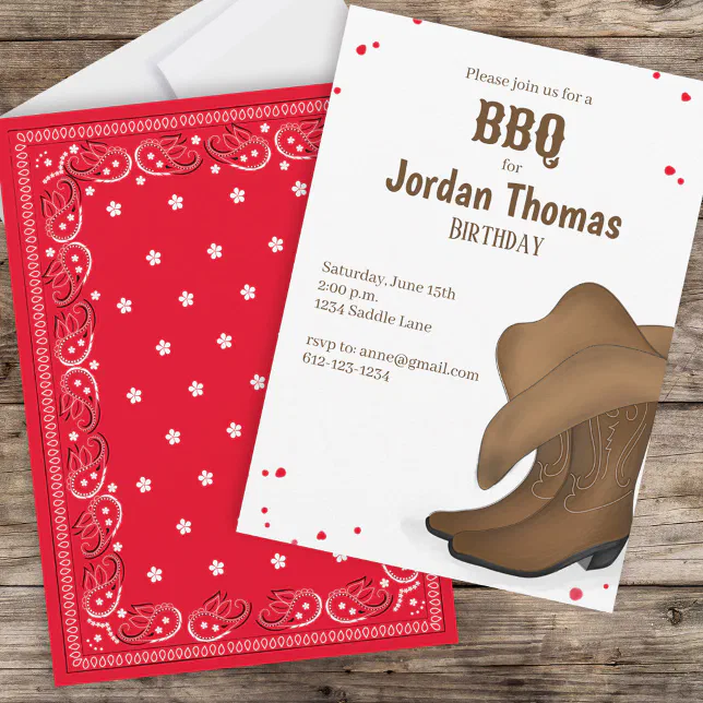 Cute Birthday Cowboy Rodeo Simple Red Bandana Invitation | Zazzle