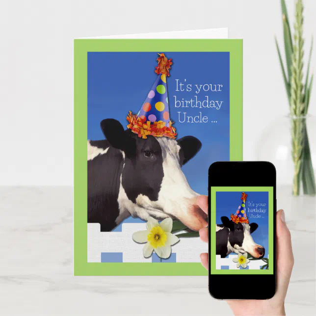 Cute Birthday for Uncle with Funny Cow Card | Zazzle