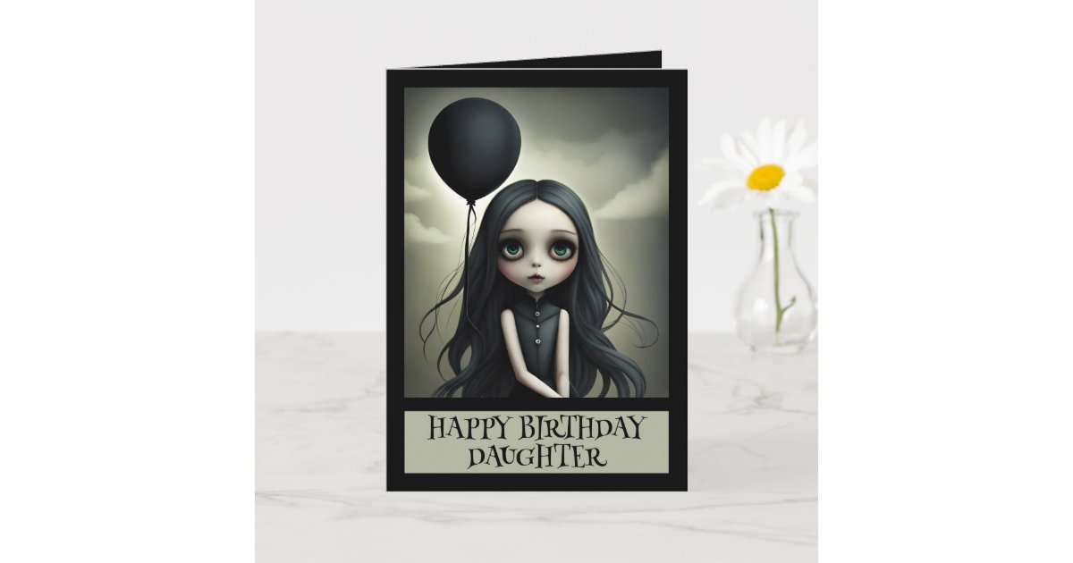 Cute birthday girl with balloon customizable card | Zazzle