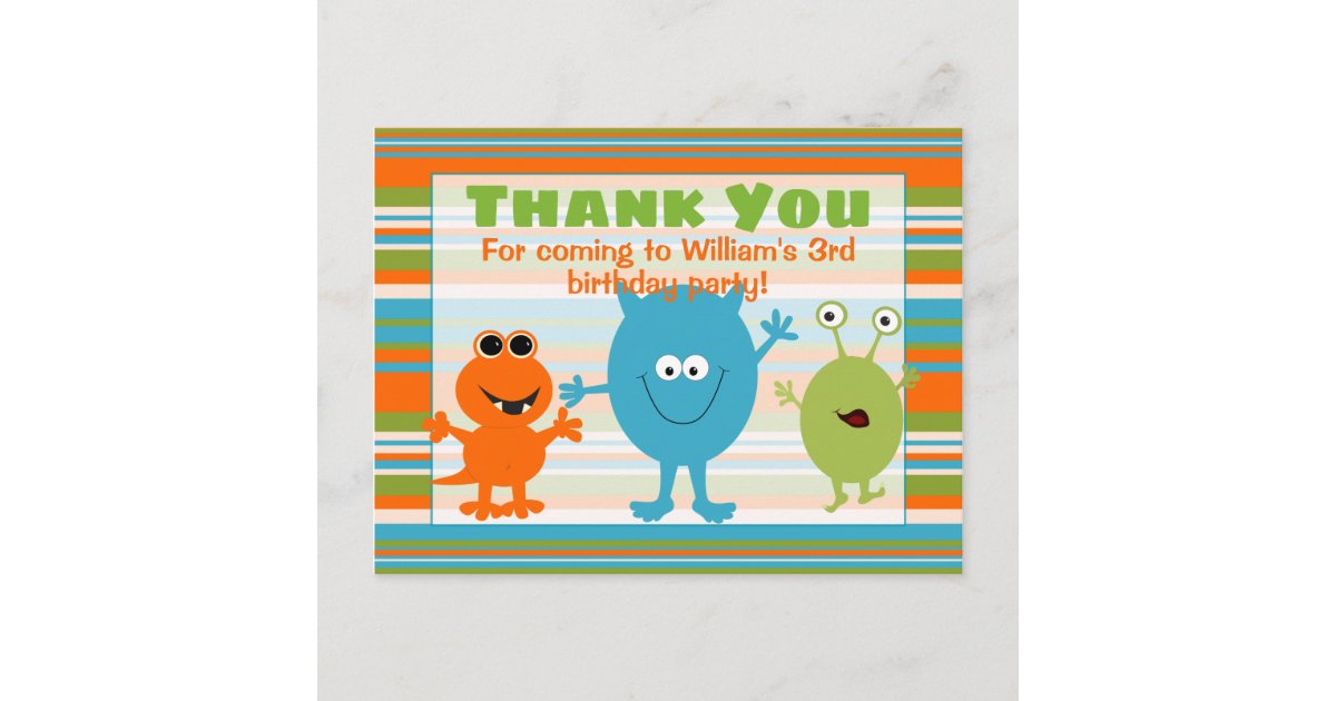 Cute Birthday Monster Thank You Postcard | Zazzle