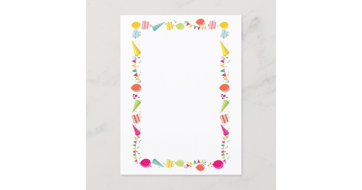 Cute Birthday Party Balloon Border Postcard | Zazzle
