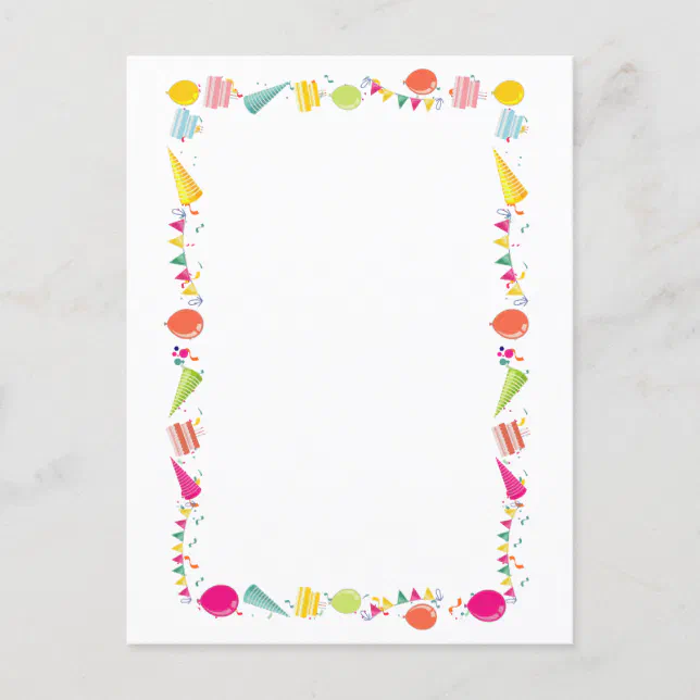 Cute Birthday Party Balloon Border Postcard | Zazzle