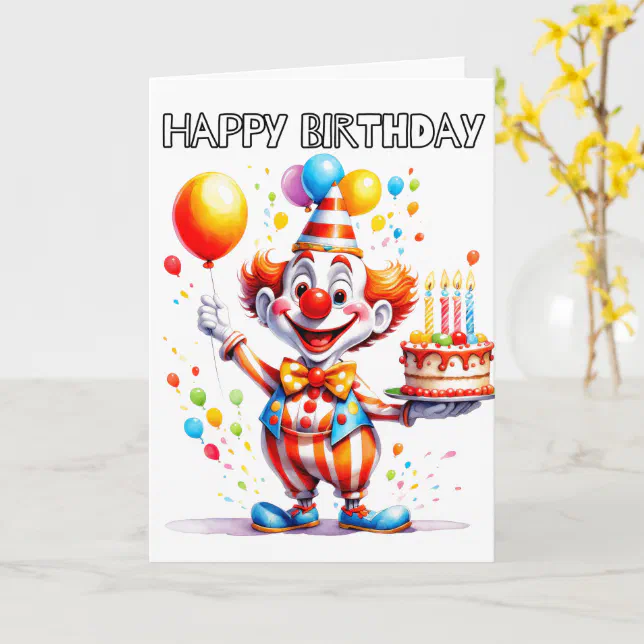 Cute Birthday Party Clown Card | Zazzle